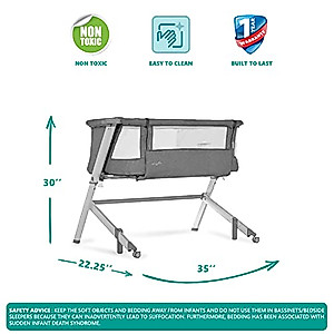Dream On Me Skylar Bassinet and Bedside Sleeper in Grey, Lightweight and Portable Baby Bassinet, Five Position Adjustable Height, Easy to Fold and Carry Travel Bassinet, JPMA Certified