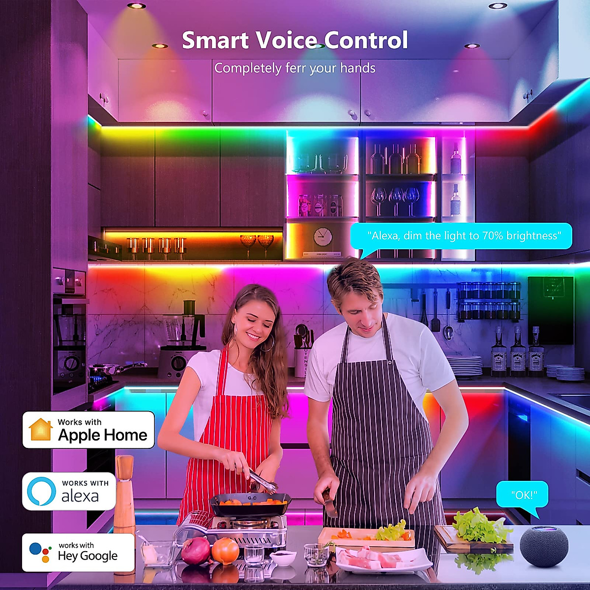 VOCOlinc RGB+IC LED Strip Lights, 16.4ft Smart LED Strip Work with Apple HomeKit, Alexa, Google, High Brightness, Segmented DIY, Music Sync, PU Coating, WiFi LED Lights for Bedroom,TV Christmas Decor