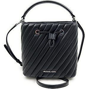 Michael Kors Suri Medium Bucket Crossbody Quilted Vegan Faux Leather Bag (Black)