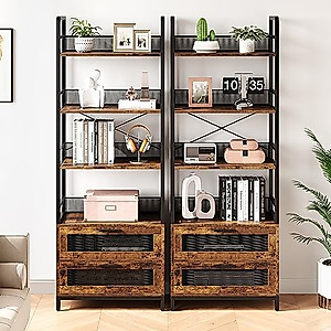 IDEALHOUSE Bookshelf with Drawers Industrial Bookcase with 4 Tiers Open Storage Shelves Rustic Bookshelves 70.87" Tall Display Racks Farmhouse Bookshelf for Bedroom, Living Room, Home Office, Brown