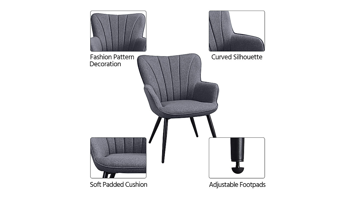 Yaheetech Modern Grey Accent Chair - Linen Armchair