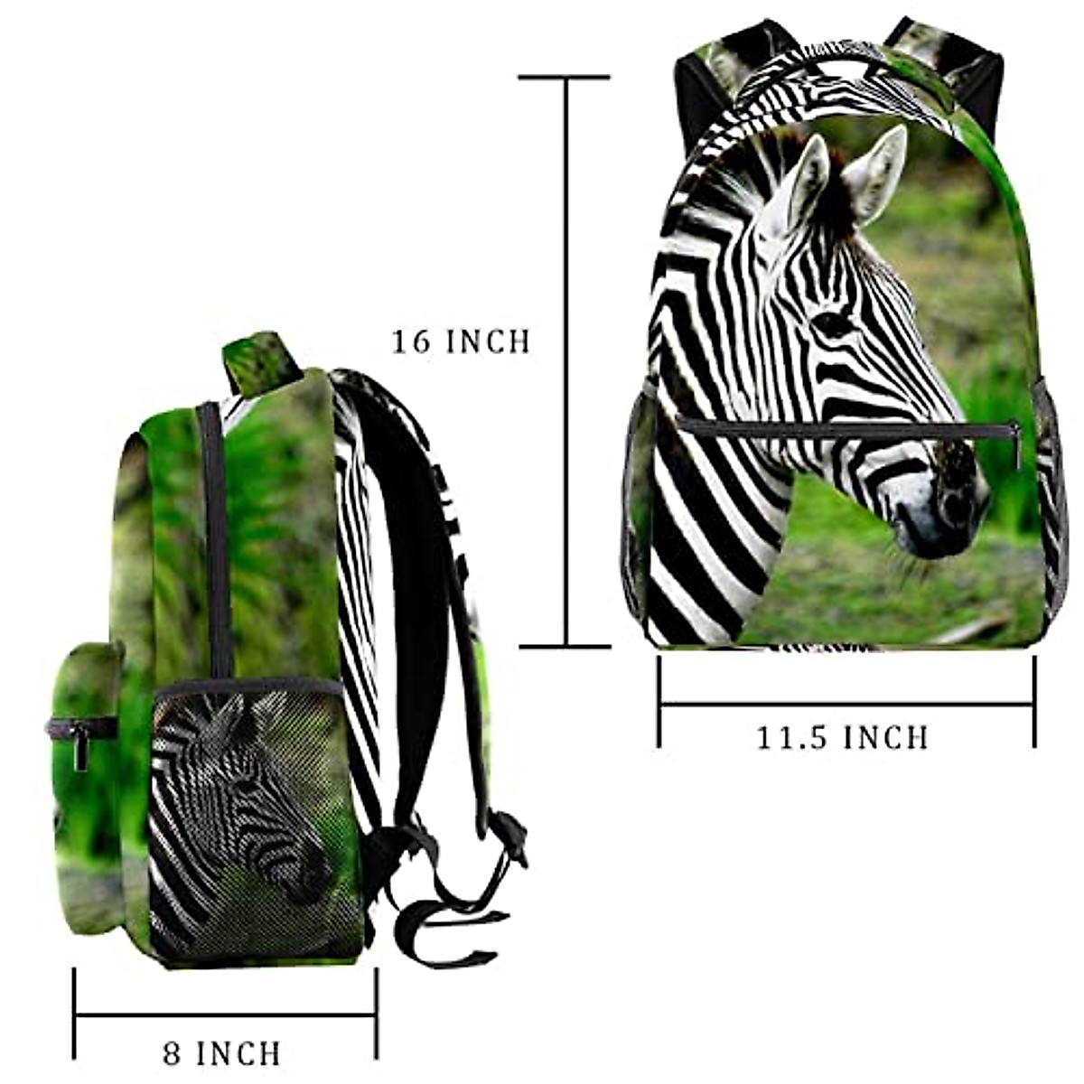 Zebra Pattern Large Backpack for Boys Girls SchoolBag with Multiple Pockets Canvas, 29.4x20x40cm/11.5x8x16 in