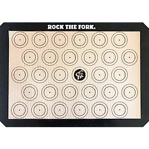 Rock the Fork Macaron Mats (Premium 2-pack) NonStick Silicone Macaron Sheets. Macaron Silicone Baking Mats are designed for style & function by Chefs for Chefs. 11 5/8 x 16 1/2 Inch