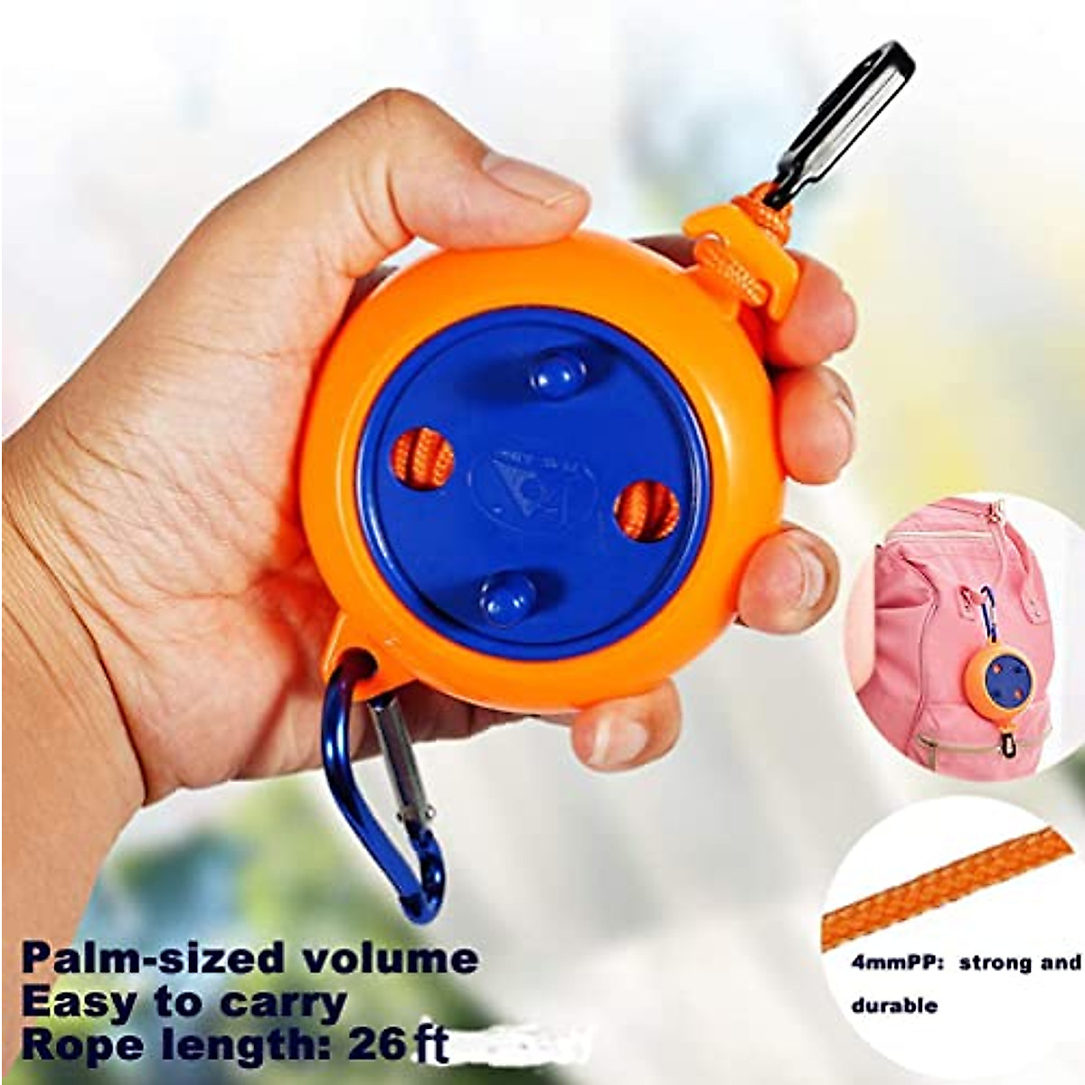 Medolli Portable Retractable Clothesline for Outdoor/Indoor, Travel, Camping, Backyard, Hotel, Adjustable Clothesline with 10 Windproof Clothespins, Multi-Functional, 26 ft