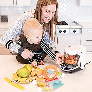 Baby Brezza One Step Baby Food Maker Deluxe – Cooker and Blender to Steam + Puree in 1 Step – Auto Shut Off - Make Organic Food for Infants and Toddlers - Set of 3 Pouches + 3 Funnels