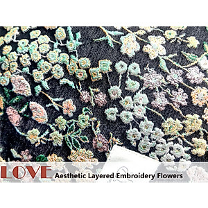 HAPPYHEIDI Women Aesthetic Travel Makeup Bag Accessory Zipper Pouch for Cosmetics, Purse Organizer, Embroidery Lucky Flowers Black