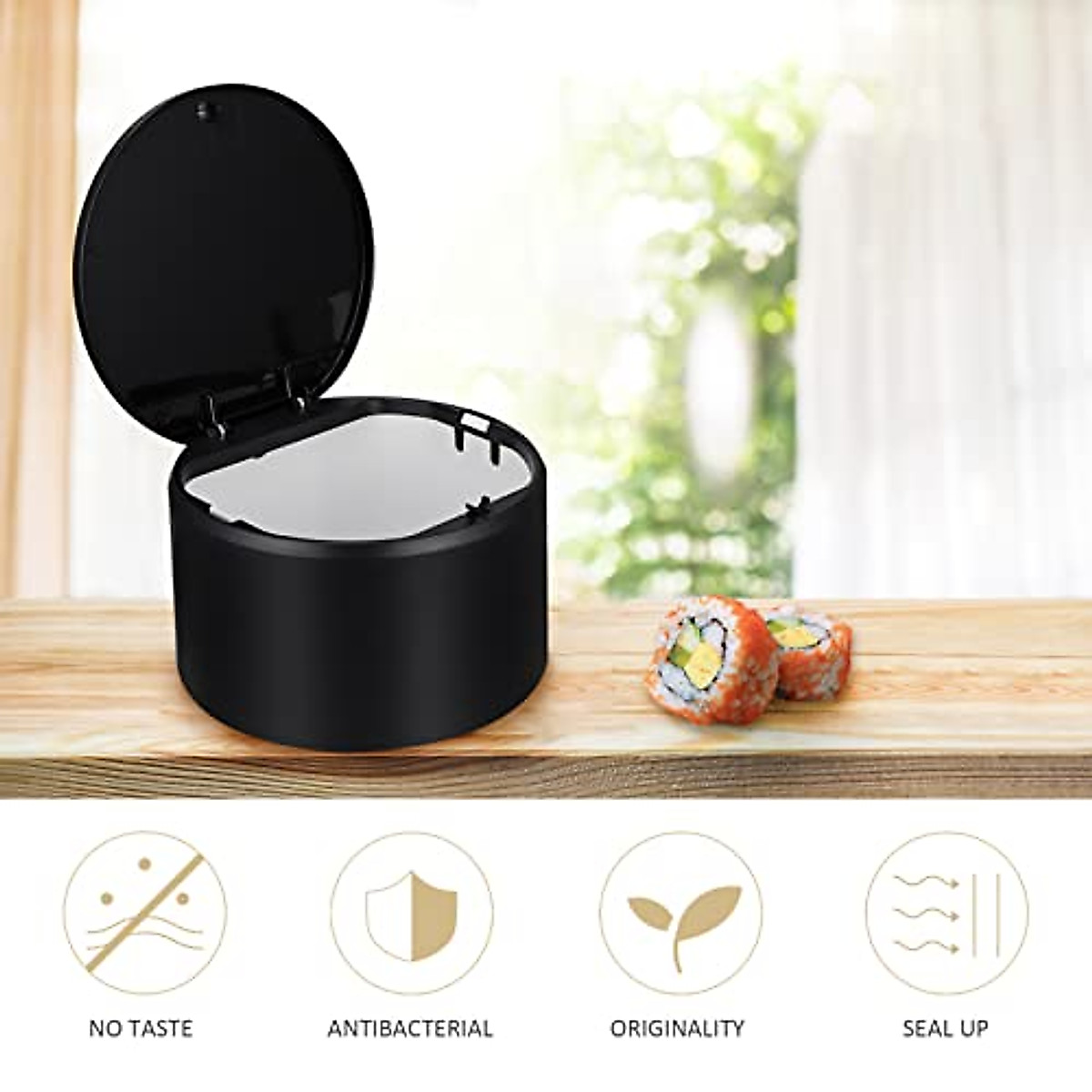 STOBAZA 1pc Countertop Black Kitchen Office Storage Garbage Rubbish with Litter Lid Plastic Wastebasket Organizer Coffee Can Desktop Tiny Type Container Small Stylish Mini Room Trash