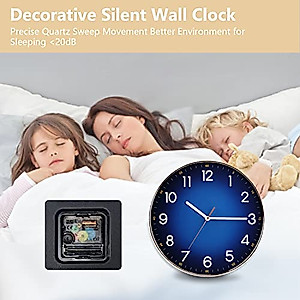 Navy Blue Wall Clock, 12" Modern Round Wall Clocks, Quality Quartz Silent Non-Ticking Wall Clock, Decor Wall Clocks for Living Room Bedroom KitchenHome