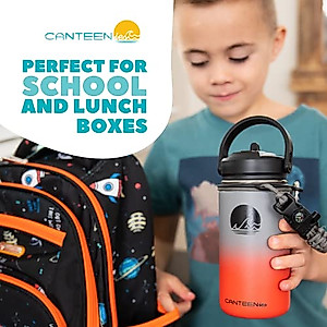 Canteenies Kids Water Bottle for School, 14 Oz, Straw Lid, Stickers, Vacuum Insulated Stainless Steel Double Walled, BPA Free Food-Safe, Leak-Proof Tumbler Travel Cup For Boys