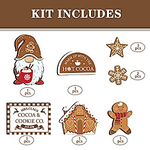 10 Pieces Christmas Tiered Tray Decor-Winter Holiday Gingerbread Themed Decor with Hot Cocoa Bar and Cute Gnomes Wooden Signs for Farmhouse Rustic Centerpiece Home Room Table Fireplace Shelf