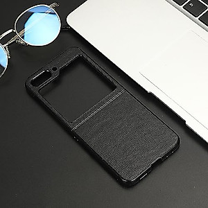 HZSANXIN Compatible with Samsung Galaxy Z FLIP 5 Case Full Cover Ultra Thin Matte Anti Slip Scratch Resistant Fashionable and Durable Leather Lychee Pattern Back Shell (Black)