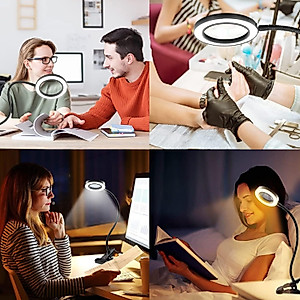lishumei LED USB 5X Magnifying Desk Lamp with Clamp, 48 LED Desk Lamp with 3 Color Modes 10 Brightness, 360 ° Flexible Gooseneck Clamp Lamp for Bed Headboard Reading Makeup Eyebrow