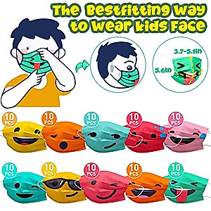 100Pcs Kids Disposable Face Masks 3 Ply Breathable Safety Colorful Children Mask, Soft on Skin Child Protection Face masks with Elastic Earloop