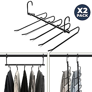 Pants Hangers Space Saving - 2 Pack Aluminum Pant Organizer for Closet Organization, Multiple Pants Hangers for Closet, Multifunctional Pants Rack Hanger, Jean Hangers, Scarf Organizer