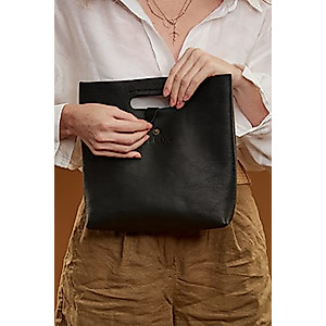 BTLUX Leather Tote Handbag for Women - Handmade with 100% Full Grain Leather - Shopper Tote Bag with Minimalist Design- Made in Georgia - Black