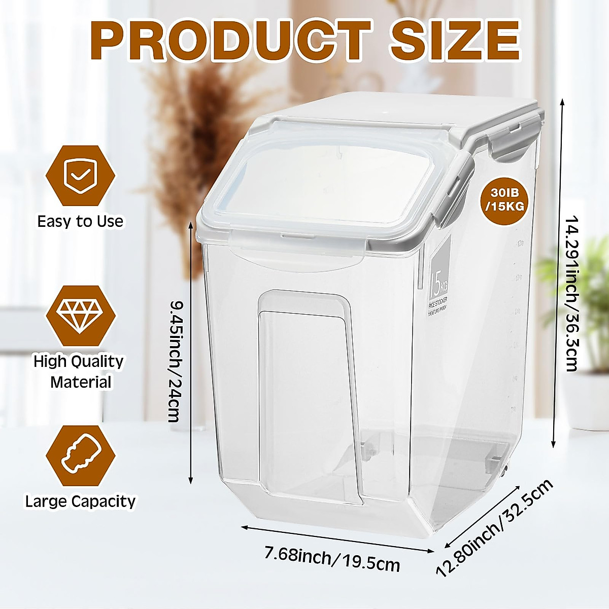 Umigy 4 Pack Rice Storage Container With Wheels Plastic Airtight Lid Flour Container Bin for Dog Pet Cereal Grain Dry Food, 15 Liter / 30 lbs