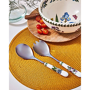 Portmeirion Botanic Garden Set of 2 Salad Servers | 10 Inch Salad Serving Set | Azalea and African Lily Motifs | Made from Stainless Steel and Porcelain