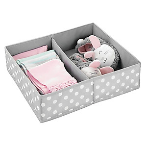 mDesign Fabric Drawer Organizer Bin Dividers for Baby Nursery Dresser, Closet, Organization - Bins Hold Clothes, Diapers, Cream, Toy, Blankets - 3 Pack, Gray/White Polka Dot