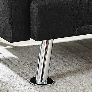 Modern Convertible Folding Futon Sofa Bed, Black Fabric Sleeper Sofa Couch for Compact Living Space.