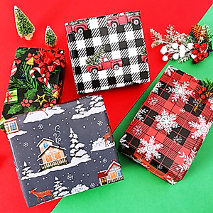 BOLIANNE Christmas Wrapping Paper for Kids Men Women - Xmas Holiday Gift Wrap with Buffalo Plaid, Trucks, Snowflakes, Reindeer for Party - 8 Large Sheets, Vintage Design, 27 x 37 Inch, High Gloss