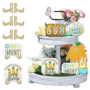 Hying 10 PCS Easter Bunny Gnomes Tiered Tray Decoration, Easter Eggs Mini Wooden Signs Words Letters Garland Carrot Rabbits Tabletop Signs for Home Farmhouse Rustic Kitchen Decor