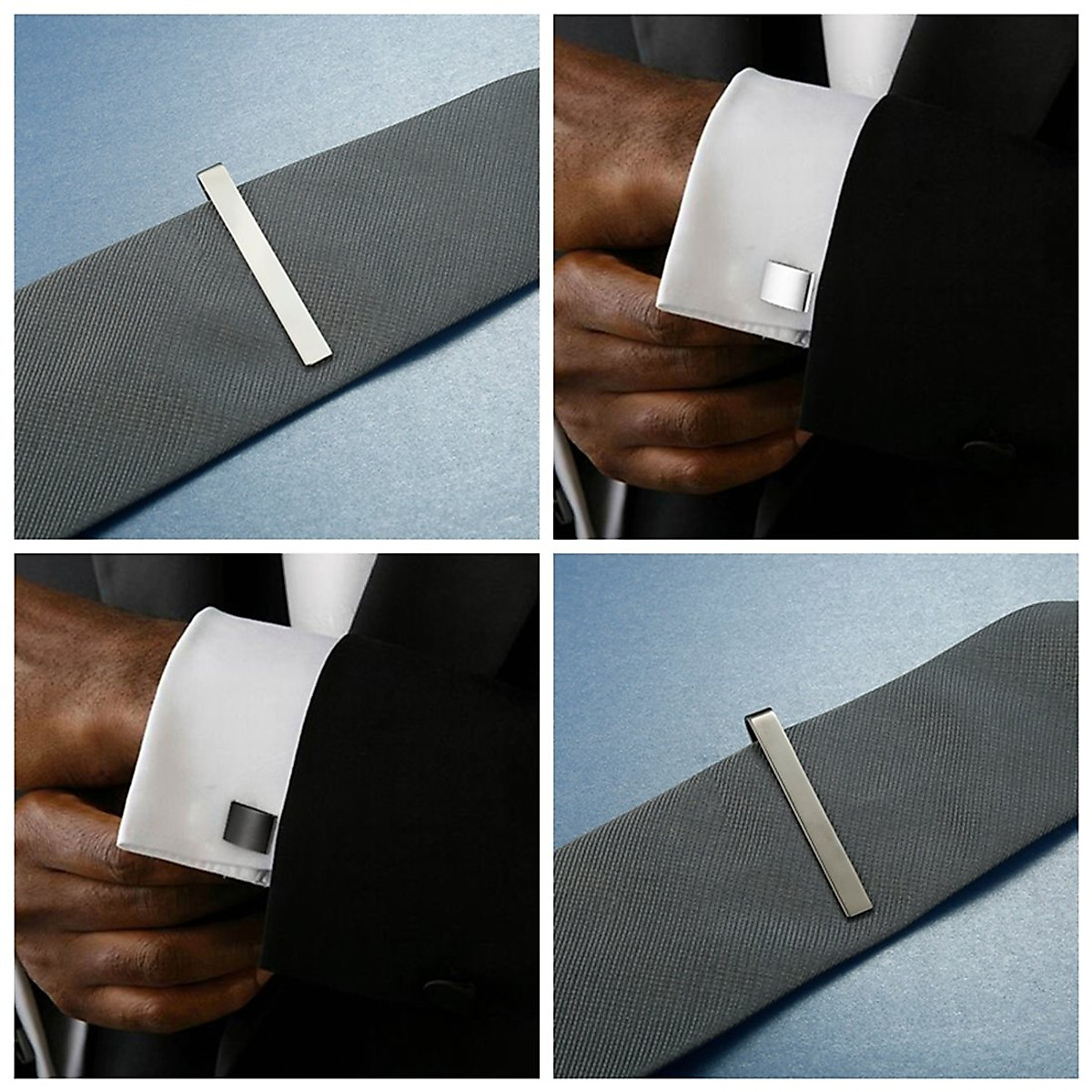 FIBO STEEL Tie Clips Cufflink Set for Men Classic Wedding Cufflinks Mens Dad Birthday Gifts