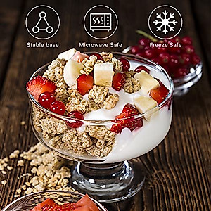 Worldity Glass Dessert Bowls Set of 4, 6.42oz Ice Cream Bowls with Spoons, Crystal Dessert Cups, Lead-free Ice Cream Bowls for Appetizers Ice Cream Cocktail Pudding Fruit Sauce
