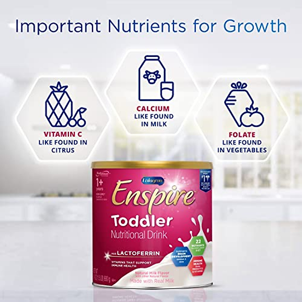 Enfagrow Enspire Toddler Nutritional Drink with Lactofrerrin, DHA, and MFGM for Brain Support and Immune Health, Non-GMO, Powder Tub 24 Oz, Pack of 4