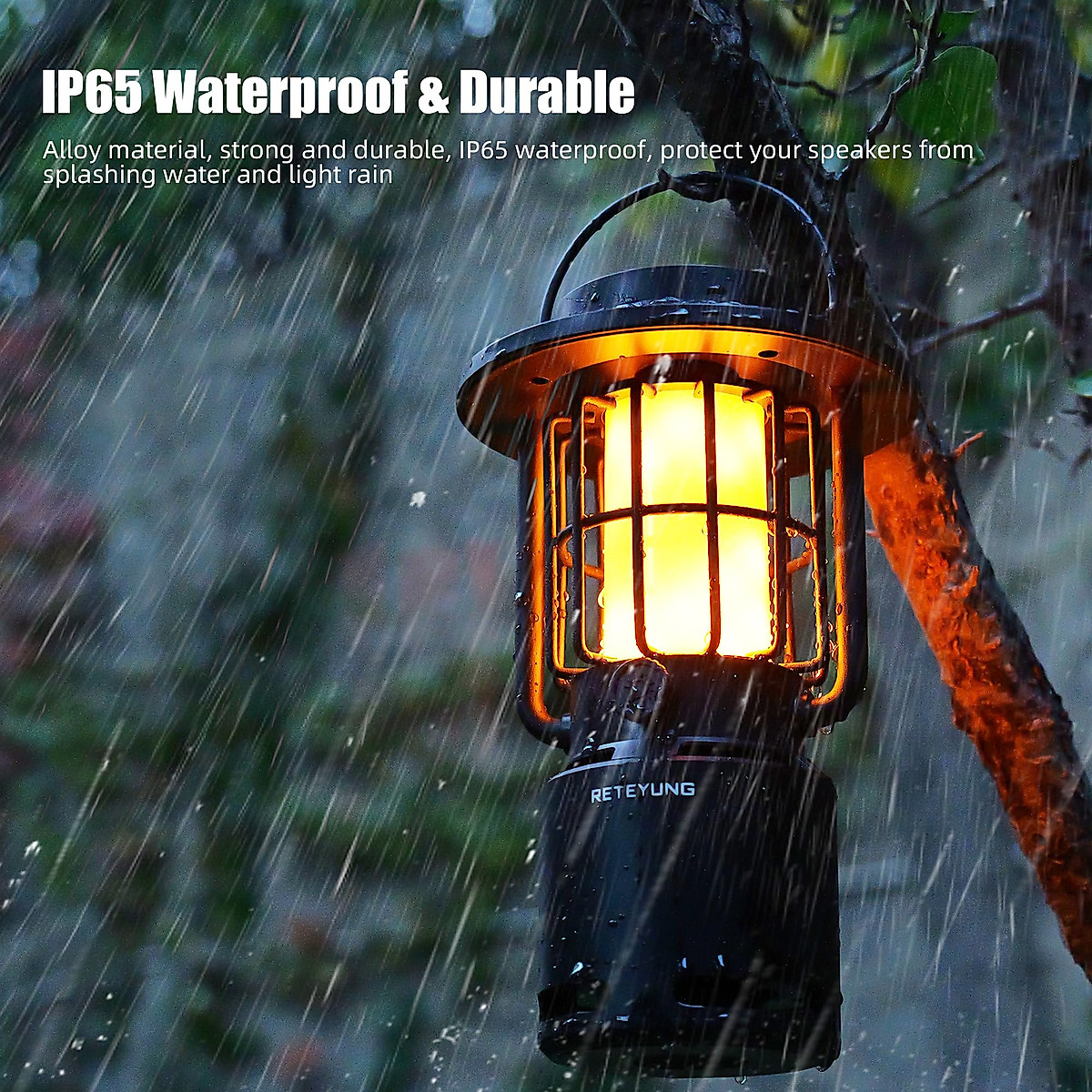 RETEYUNG Outdoor Bluetooth LED Flame Light Speaker With Wall Mount/Hook, IP65 Waterproof for Patio/Party/Camping - Portable Wireless for Men Women Fathers