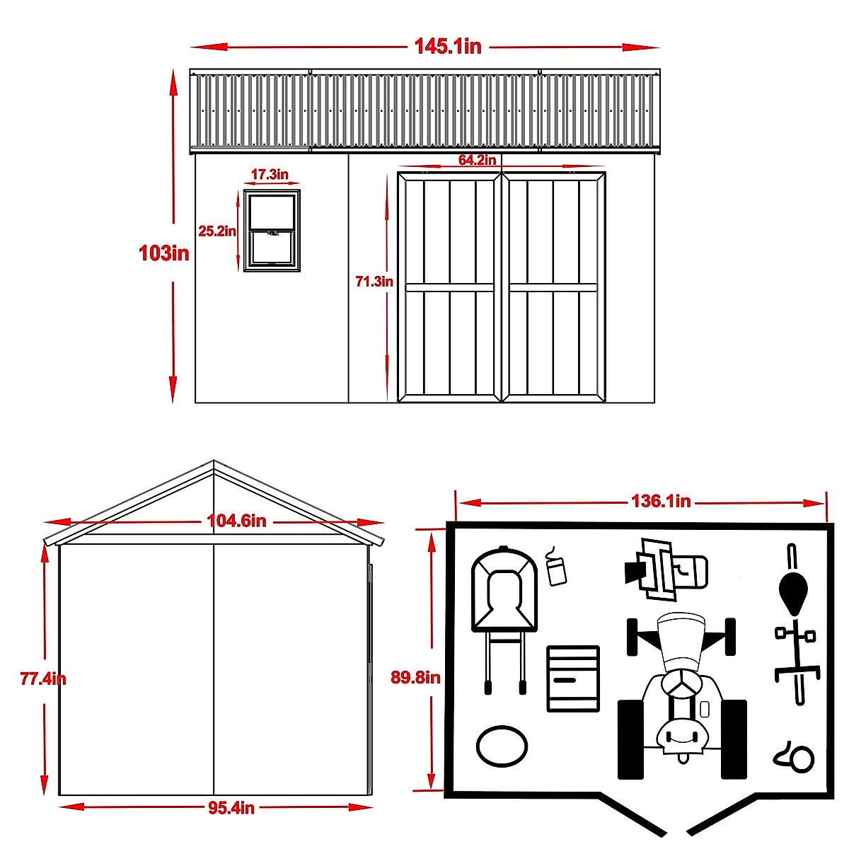 MUPATER 12 ft x 9 ft Outdoor Wood Shed with Metal Roof, Lean-to Storage shed Garden Furniture Tools with Lockable Door and Vents for Garden, Patio