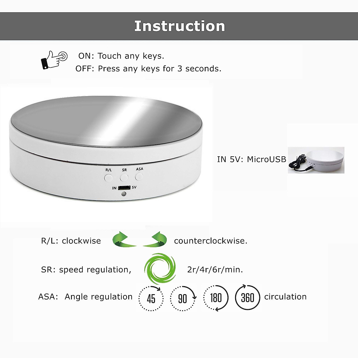 AIGICO Motorized Rotating Stand, 5.4Inch Max Loading 6.6Lb Battery USB Use Display Turntable for Jewelry Cake 3D Curing Resin Prints Spinner Shelf(White with Mirror Sticker)