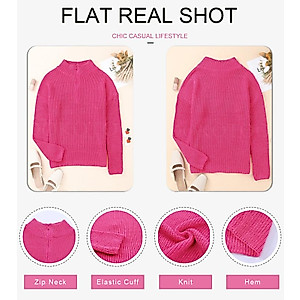 Dokotoo Sweaters for Women Waffle Knit Long Sleeve Quarter Zip Pullover for Women Business Casual Fall Fashion Tops Winter Trendy Aestheic Teathcer Clothes V Neck Oversized Hot Pink Sweater Medium