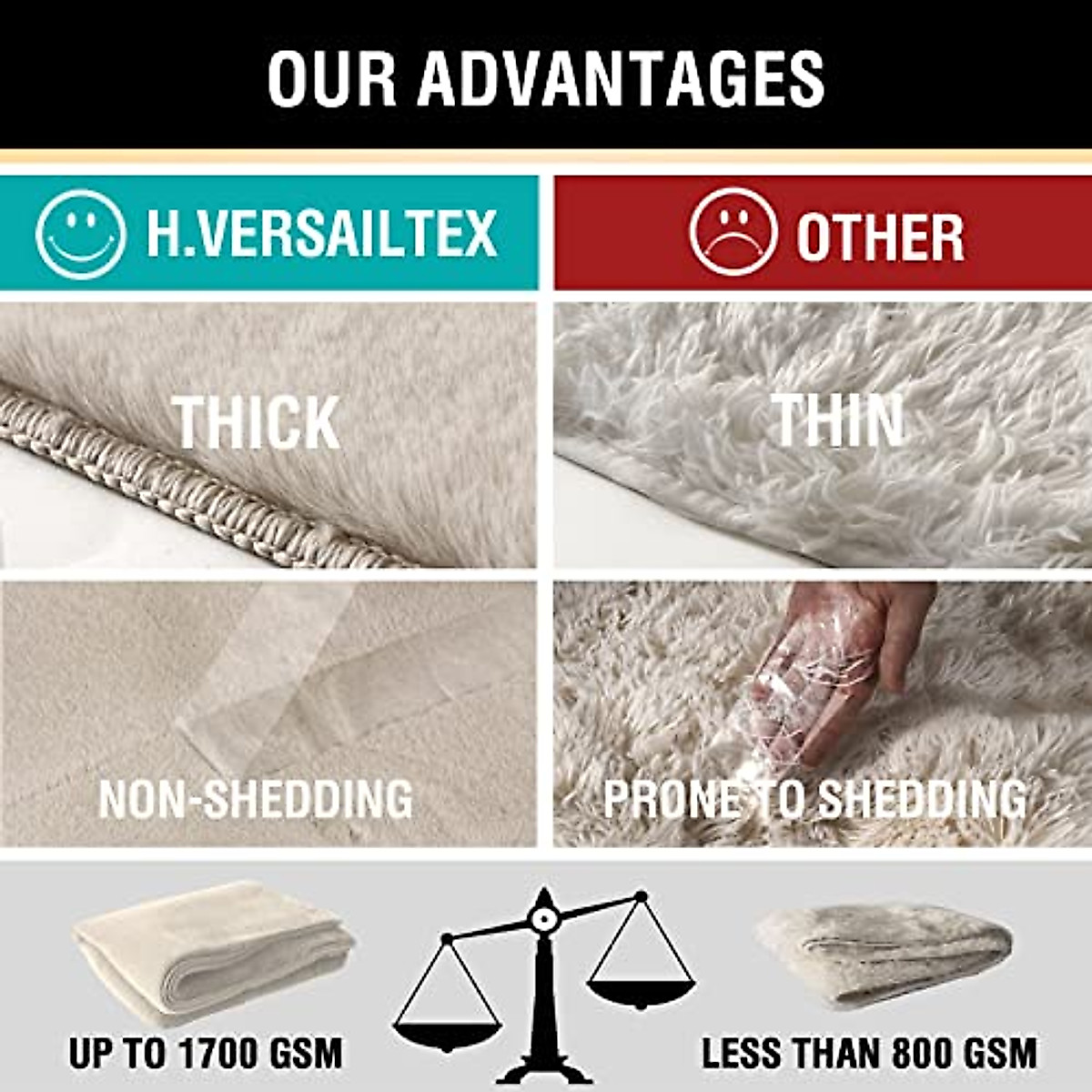 H.VERSAILTEX Area Rug Super Soft Shaggy Rugs Carpets Furry Kids Room Nursery Rug Bedroom Living Room Carpet High Pile Throw Rug Shag Plush Rug, French Oak - 5x7 Feet