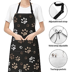 Cute Dog Grooming Apron Waterproof Animals Colorful Dog Paws Apron With 2 Pockets & Adjustable Neck Chef Aprons Bibs For Grooming Kitchen Cooking Baking Painting Gardening