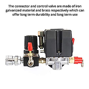 QWORK Air Compressor Pressure Switch Control Valve, 90-120PSI Pressure Regulator with Pressure Gauges Fittings Set