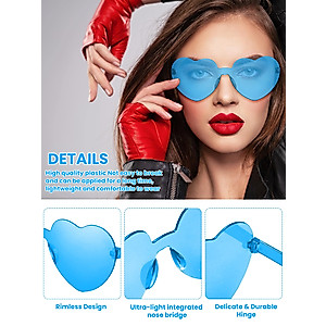 Weewooday 40 Pairs Heart Glasses Rimless Heart Shaped Frameless Sunglasses Transparent Sunglasses Tinted Eyewear(Blue)