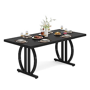 LITTLE TREE Modern Dining Table for 4-6 People, 63" Large Rectangular Kitchen Table with Geometric Legs, Unique Dinner Table Kitchen & Dining Room Furniture