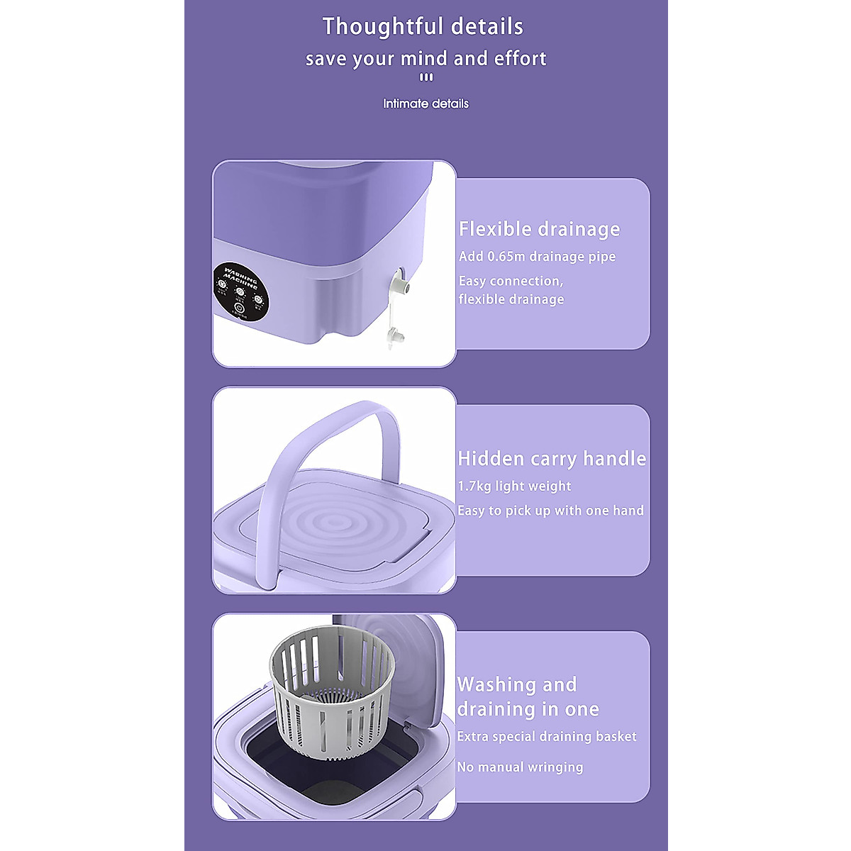 8L Portable washing machine, Mini washing machine, Foldable Bucket Washer for Washing Baby Clothes, Underwear, Suitable for Camping, RV, Travel, Small Spaces, Lightweight