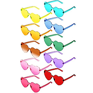 TOODOO 10 Pairs Heart Shaped Sunglasses Rainbow Sunglasses Candy Color Rimless Glasses for Women Girl Party Favor(Multi Colors)