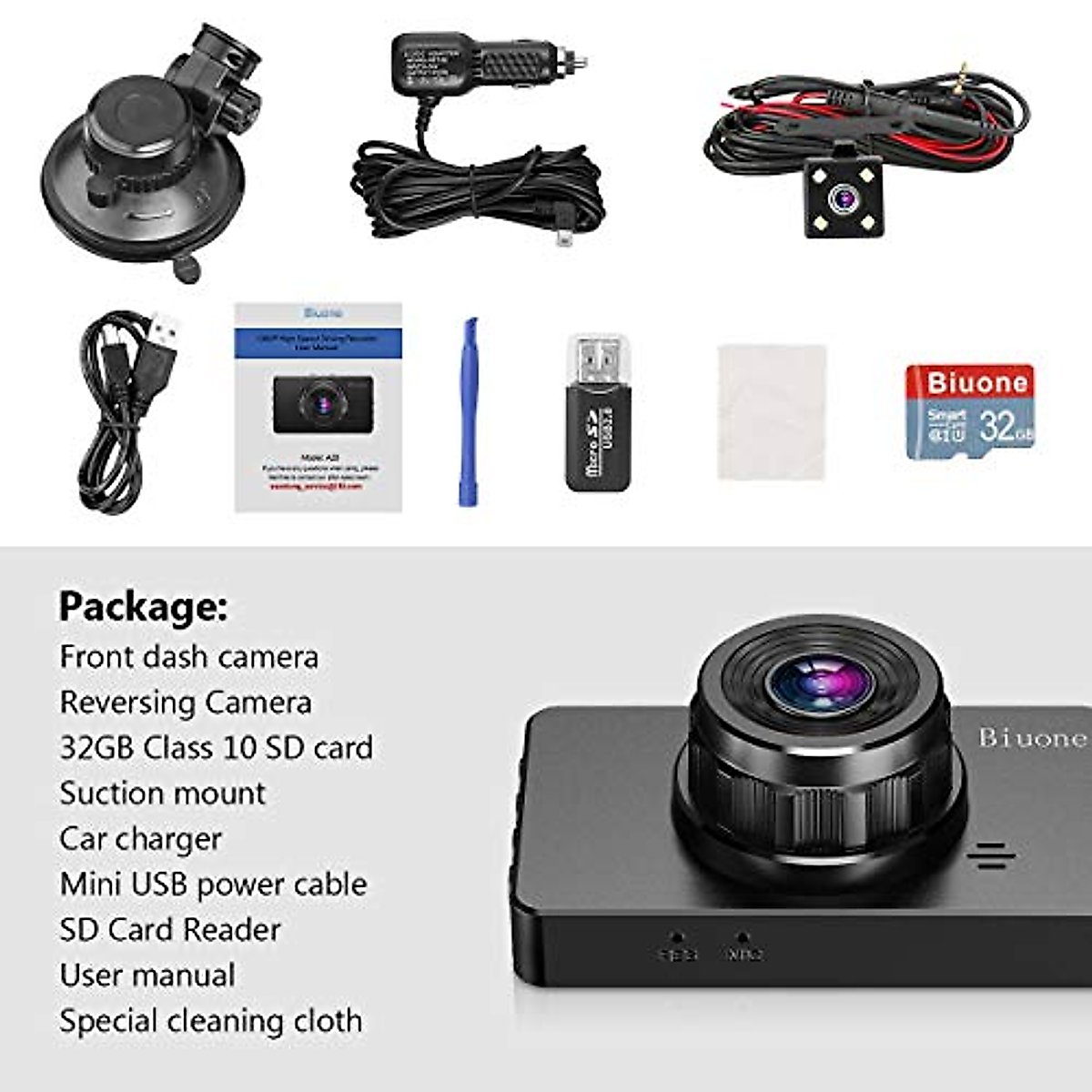 Dash Camera for Cars, Super Night Vision Dash Cam Front and Rear with 32G SD Card, 1080P FHD DVR Car Dashboard Camera with G-Sensor, WDR, Parking Monitor, Loop Recording, Motion Detection 【2023】