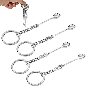 Molain 4PCS Mini Crown Spoon Keychain, Mini Spoon Teaspoon with Keyring Pendant Key Ring Teaspoon Keyring Crown Teaspoon Mini Spoon for Filling Vials with Salts, Sand, Glitter(Silver)