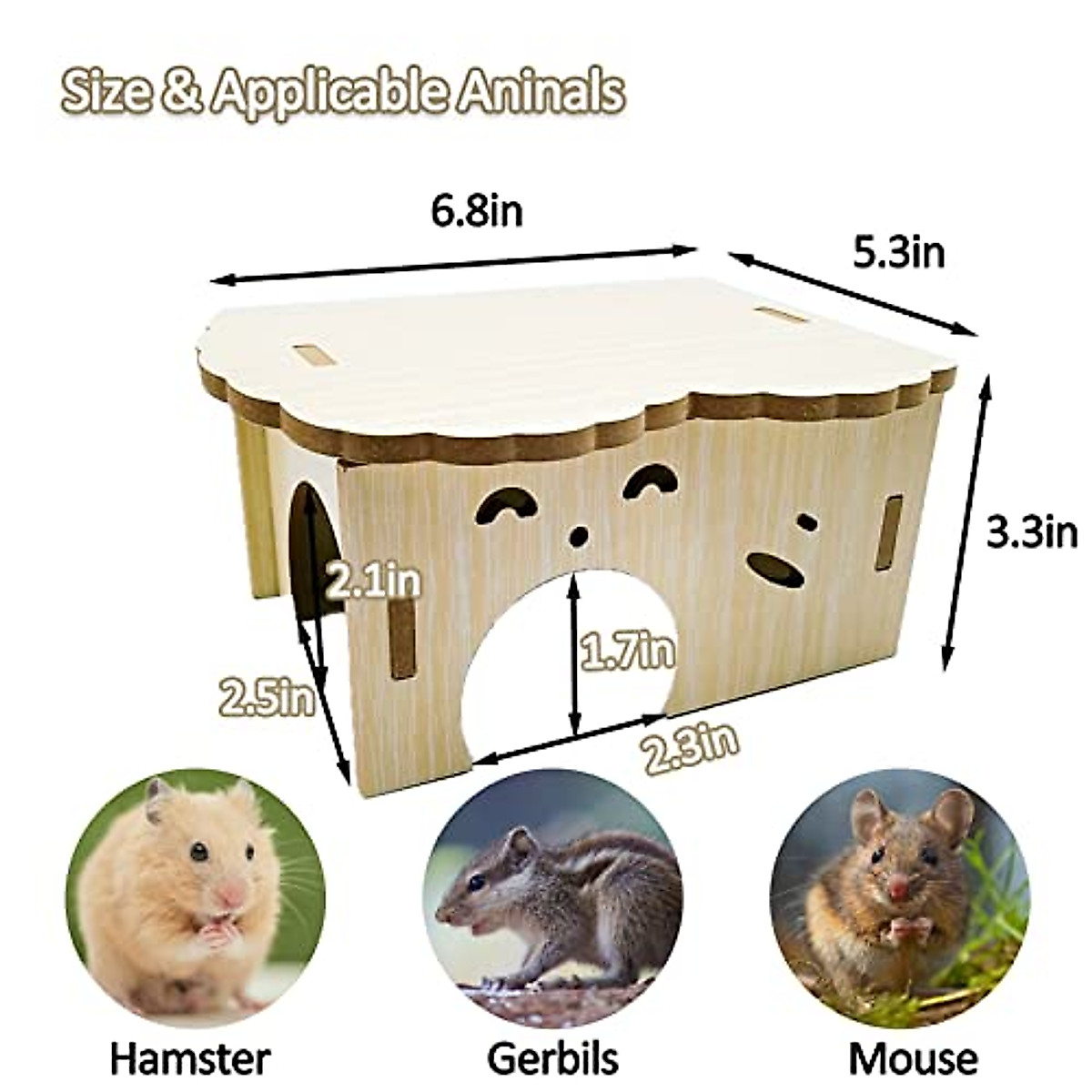 BNOSDM Hamster Wooden House Small Animal Hideout Small Pets Woodland House Habitats Decor for Hamster Mice Gerbils Mouse
