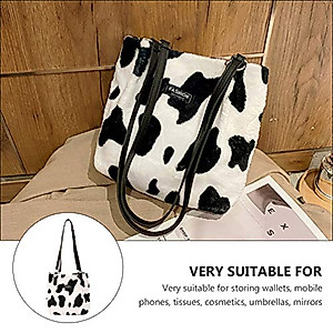 VALICLUD Women Milk Cow Print Clutch Handbag Cow Shoulder Bag Plush Faux Fur Tote Bag Bucket