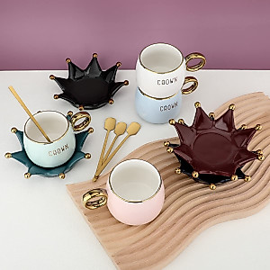 7.4 OZ Mug Ceramic Coffee Cup with Crown Saucer & Spoon, Christmas Gifts Mom Birthday Gifts Mother's Day for Mother,Espresso Coffee mug Tea cup (green)