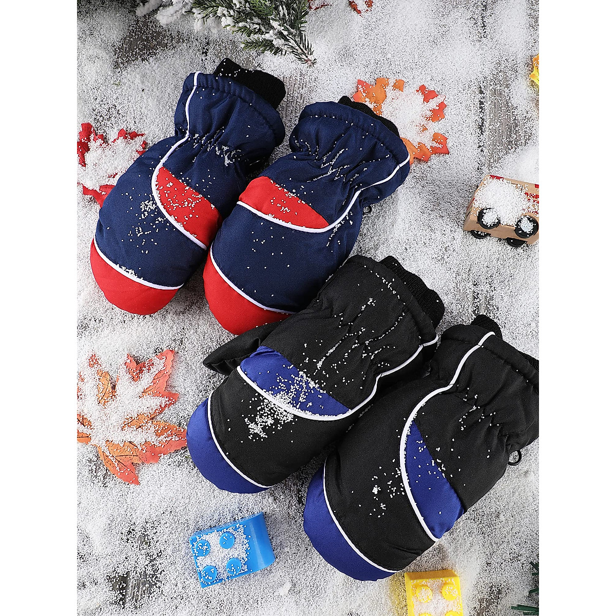 4 Pairs Kids Winter Snow Gloves Mittens Waterproof Warm Ski Gloves Windproof Children Ski Gloves for Boys Girls Cold Weather (Classic Style)