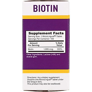 Superior Source Biotin 1000 mcg. Under The Tongue Quick Dissolve MicroLingual Tablets, 100 Count, Supports Healthy Hair, Skin, and Nail Growth, Helps Support Energy Metabolism, Non-GMO
