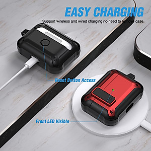 Valkit for Airpods Pro Case Cover with Lock, Military Armor Series Full-Body AirPod Pro Case with Keychain Cool Air Pod Pro Shockproof Protective Case for AirPods Pro 2019, Black/Red