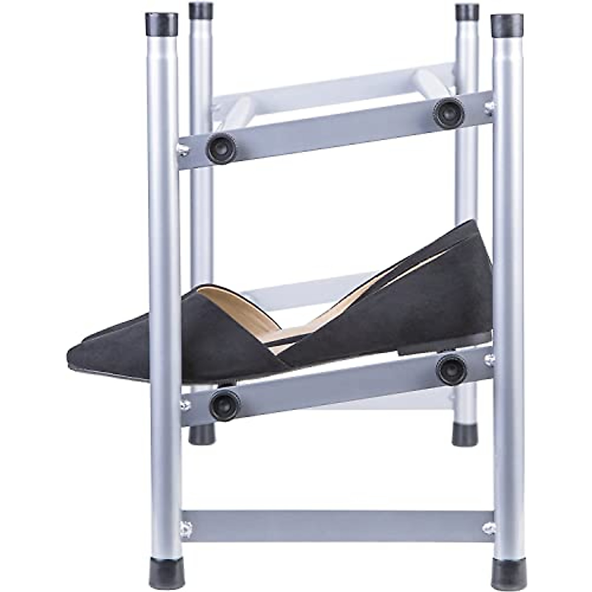 J&V TEXTILES Telescoping Stackable/Expandable Free Standing Shoe Rack, 2-Tier Holds Up To 10-Pair (Silver)