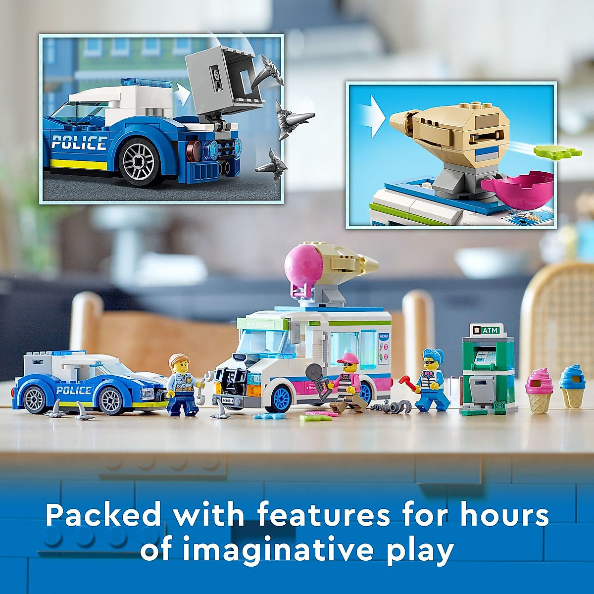 LEGO City Ice Cream Truck Police Chase Van 60314 Toy for Kids, Girls and Boys Age 5 Plus Years Old with Splat Launcher & City Police Car
