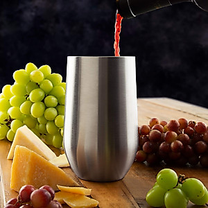 BROVINO Stainless Steel Wine Glasses with Lid - Set of 4-17 oz Double Wall Insulated Outdoor Wine Tumblers - 100% Unbreakable & Stemless Glass - Wine Tumbler Set for Outdoor : Wine, Coffee & Camping
